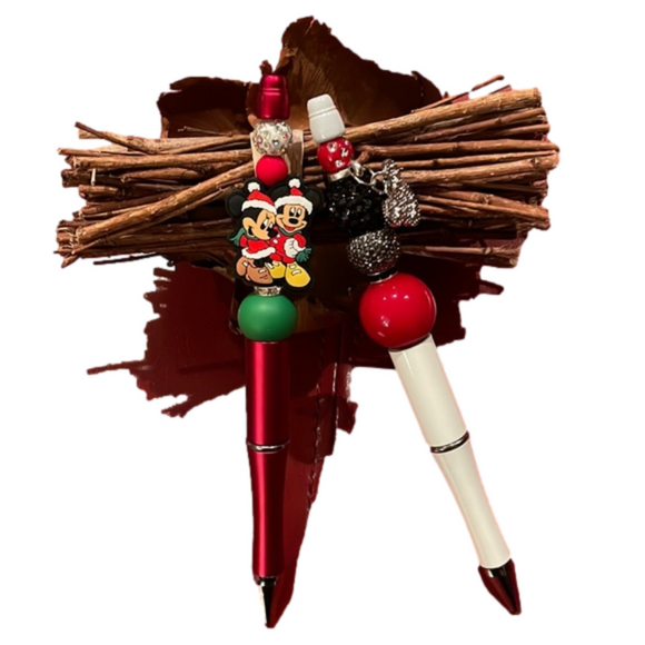 Other | Minnie And Mickey Mouse Christmas Handmade Beaded Pens | Poshmark